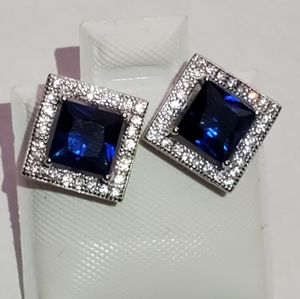 Jewelry | Silver 925 Blue Halo Square Cz Stud Earrings | Poshmark